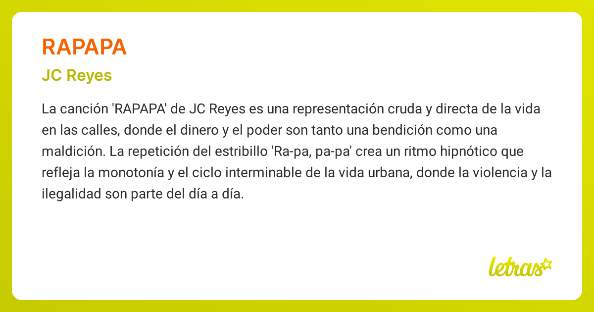 Significado de la canción RAPAPA (JC Reyes) - LETRAS.COM