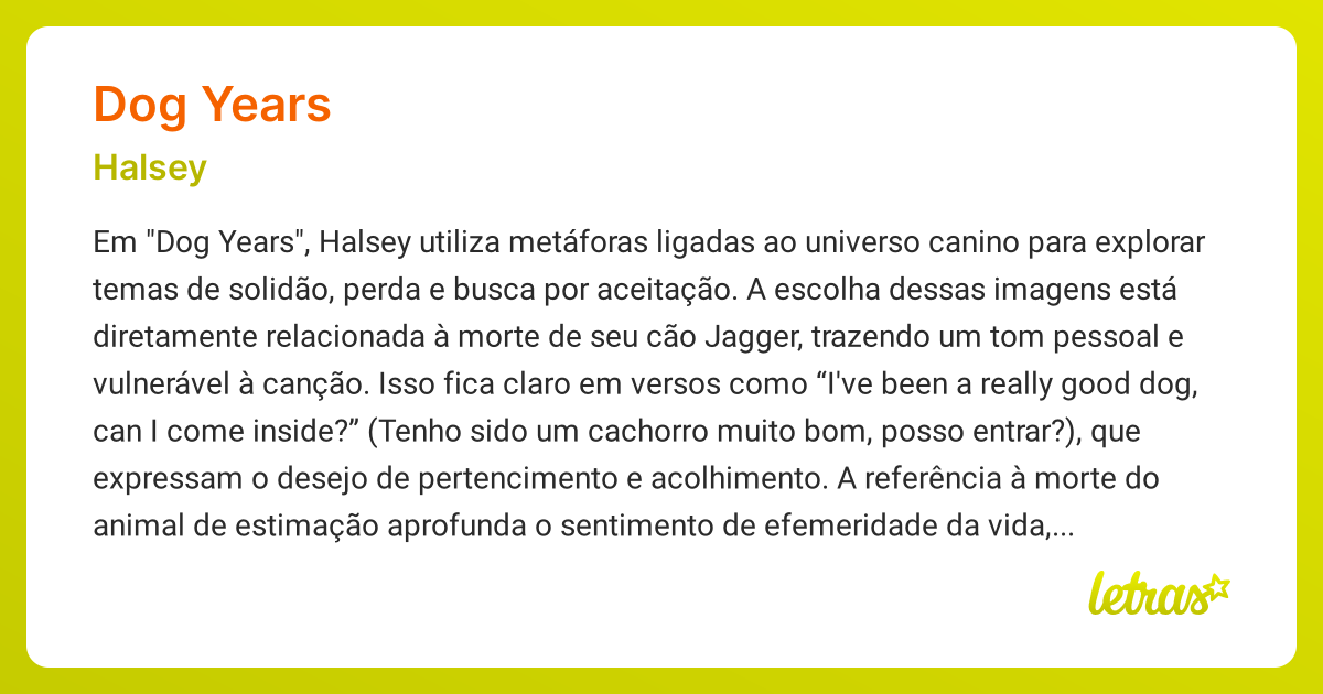 Significado da música DOG YEARS (Halsey) - LETRAS.MUS.BR