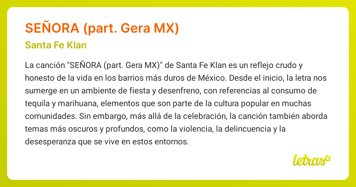 Significado de la canción SEÑORA (PART. GERA MX) (Santa Fe Klan ...