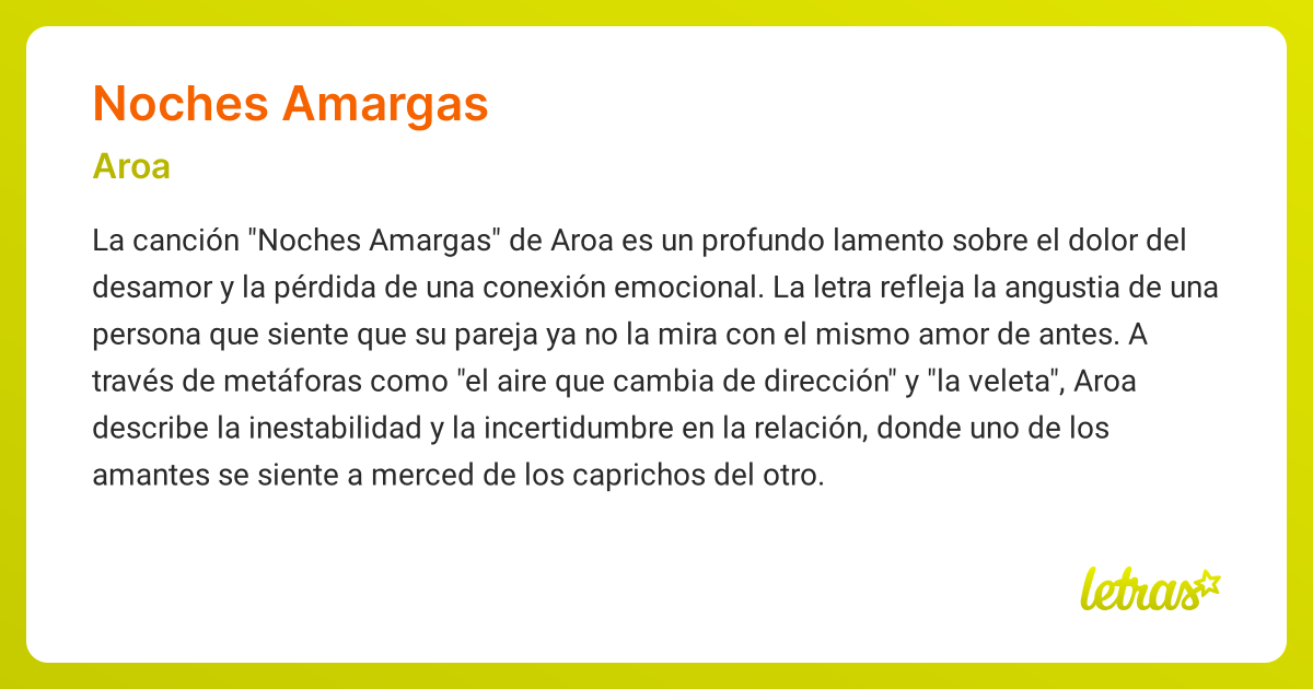 Significado de la canción NOCHES AMARGAS (Aroa) - LETRAS.COM
