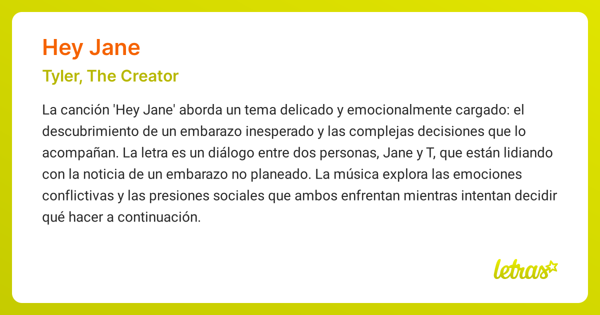 Significado de la canción HEY JANE (Tyler, The Creator) - LETRAS.COM