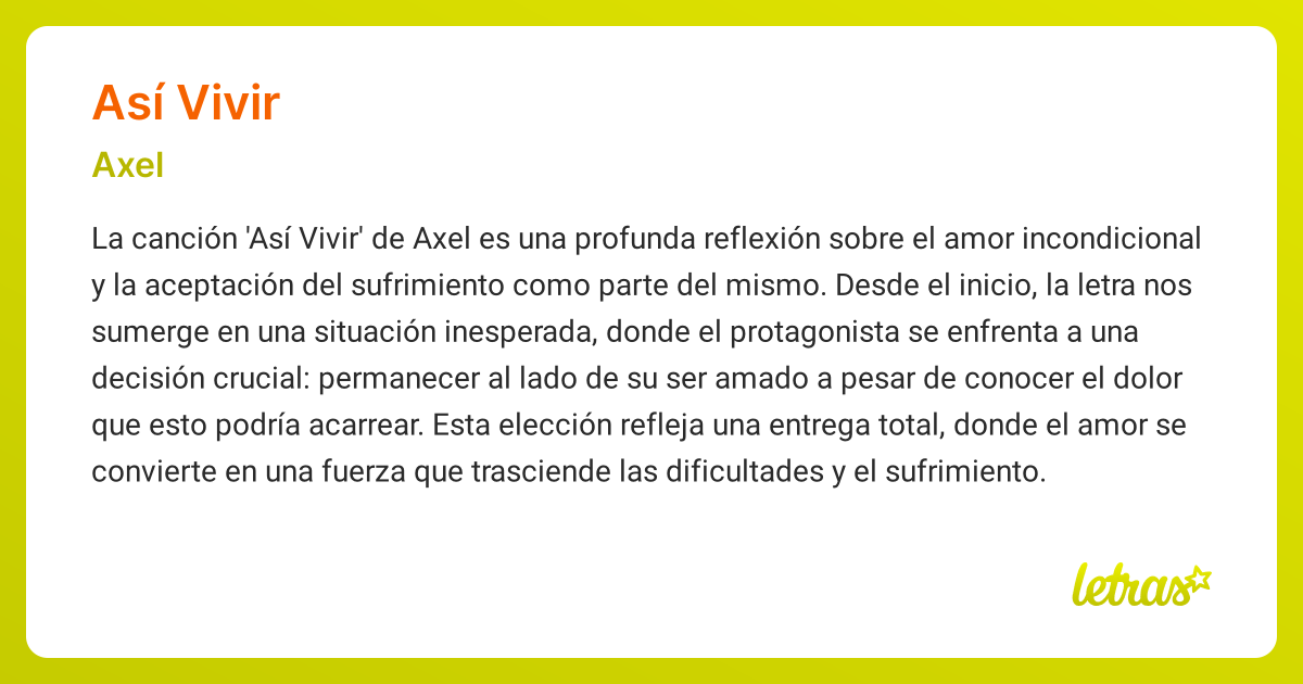 Significado de la canción ASÍ VIVIR (Axel) - LETRAS.COM