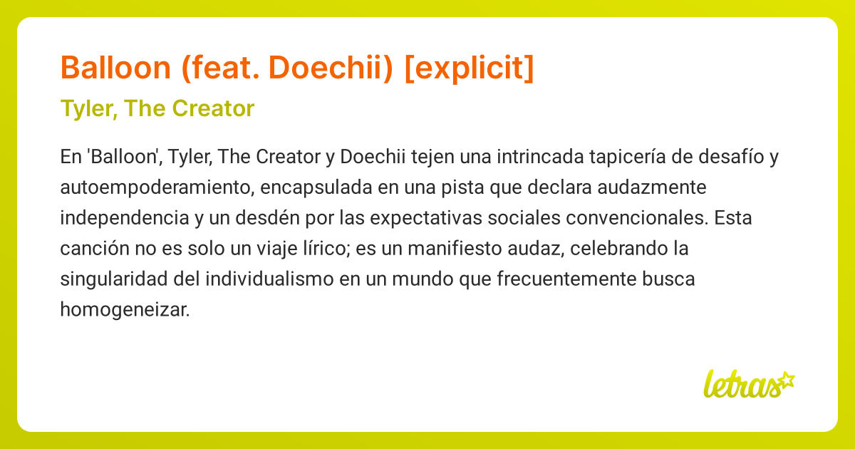 Significado de la canción Balloon (feat. Doechii) [explicit] (Tyler ...