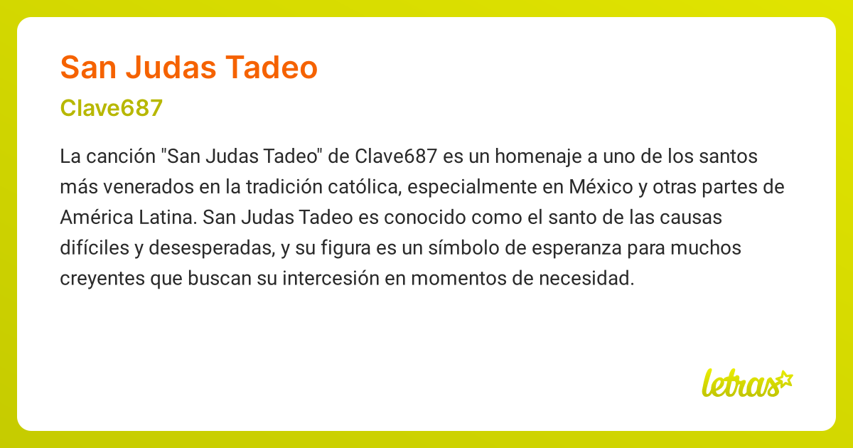 Significado de la canción SAN JUDAS TADEO (Clave687) - LETRAS.COM