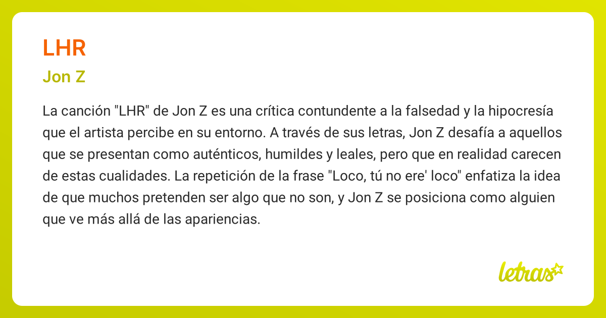 Significado de la canción LHR (Jon Z) - LETRAS.COM
