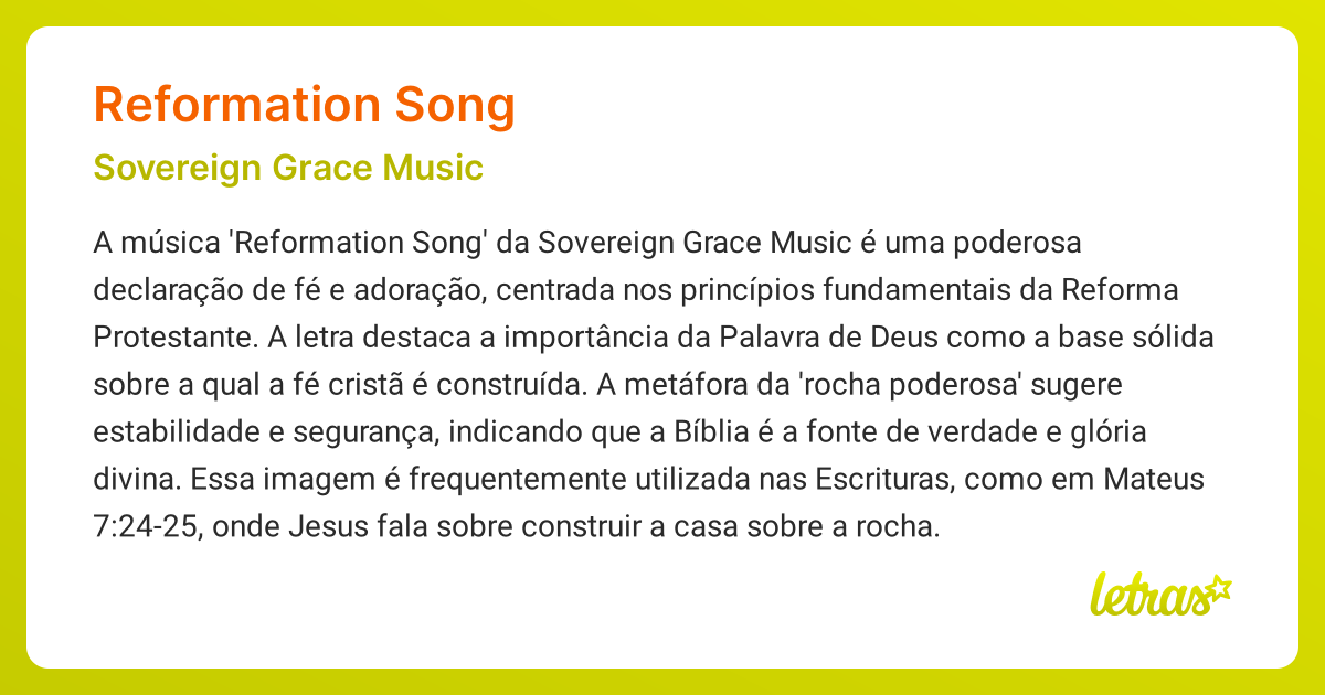 Significado da música REFORMATION SONG (Sovereign Grace Music) - LETRAS ...
