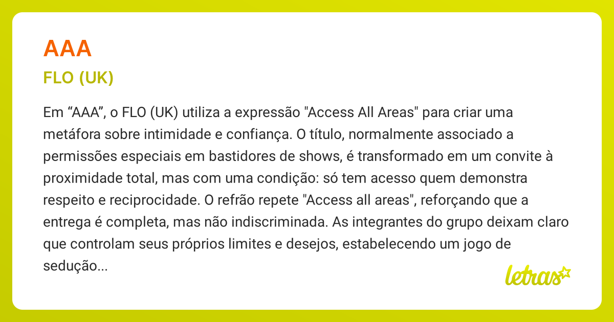 Significado da música AAA (FLO (UK)) - LETRAS.MUS.BR