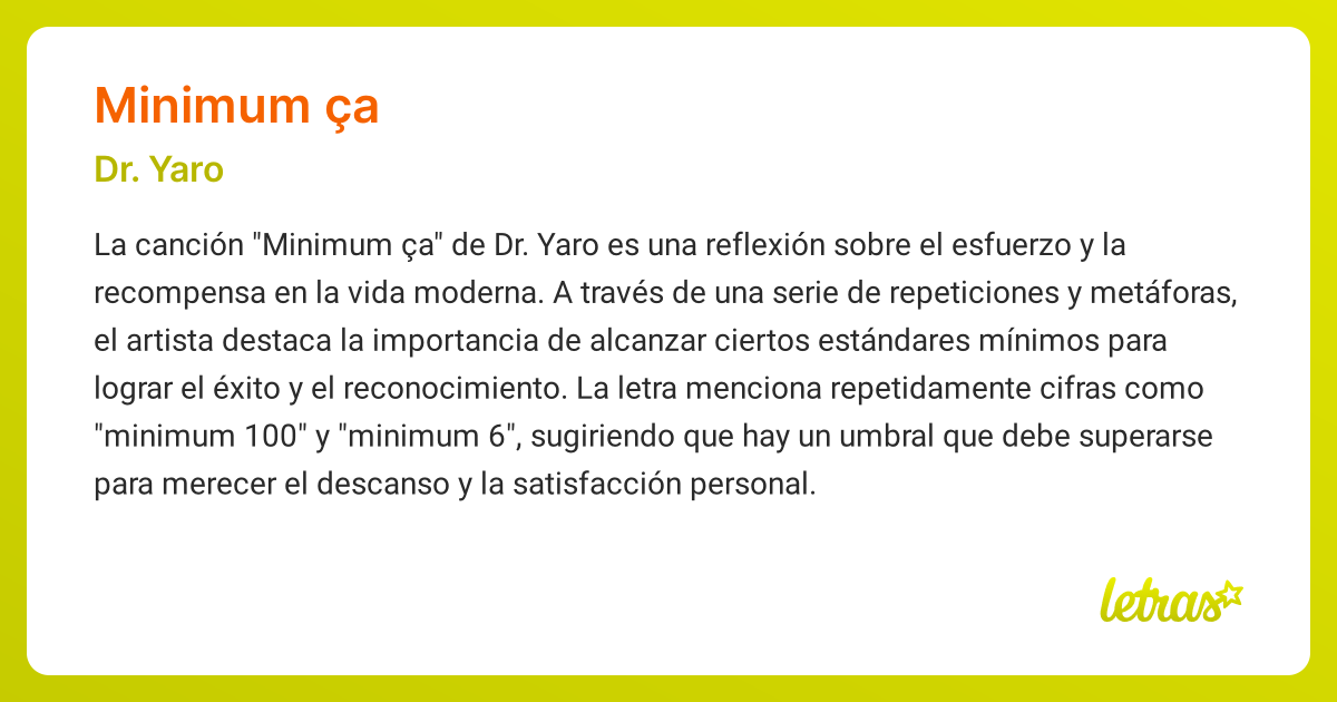 Significado de la canción MINIMUM ÇA (Dr. Yaro) - LETRAS.COM