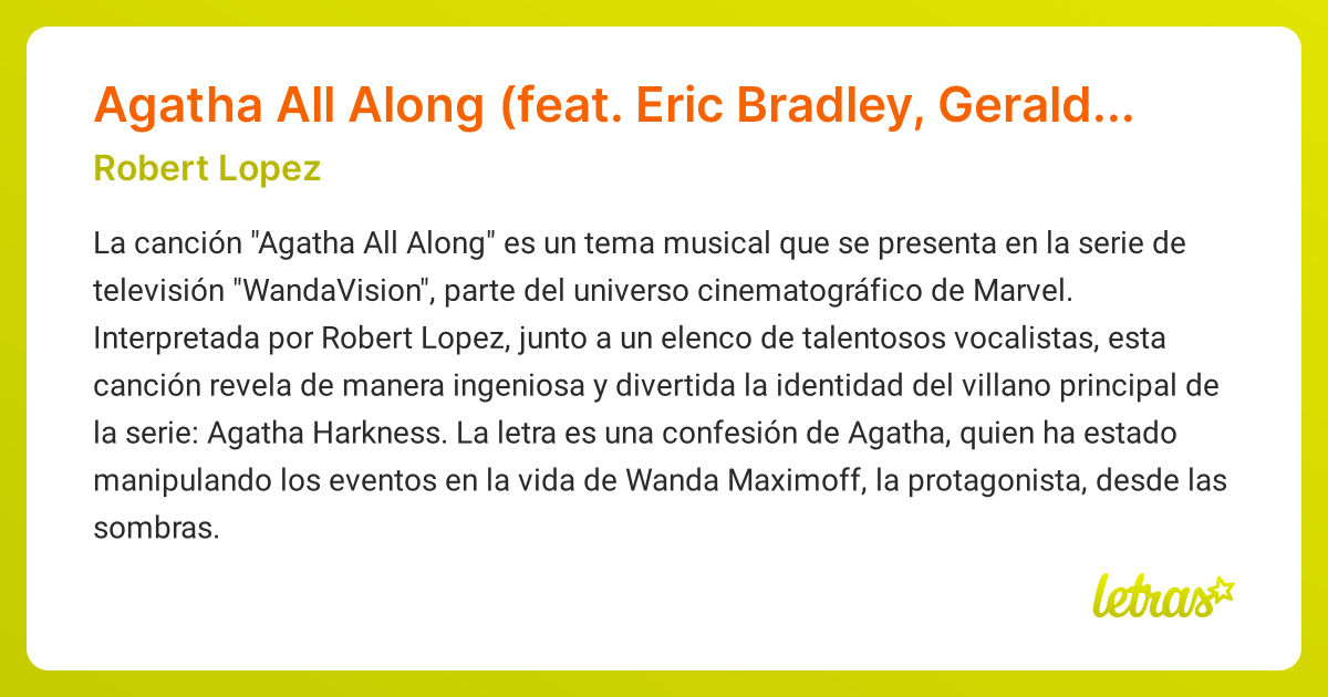 Significado de la canción Agatha All Along (feat. Eric Bradley, Gerald ...