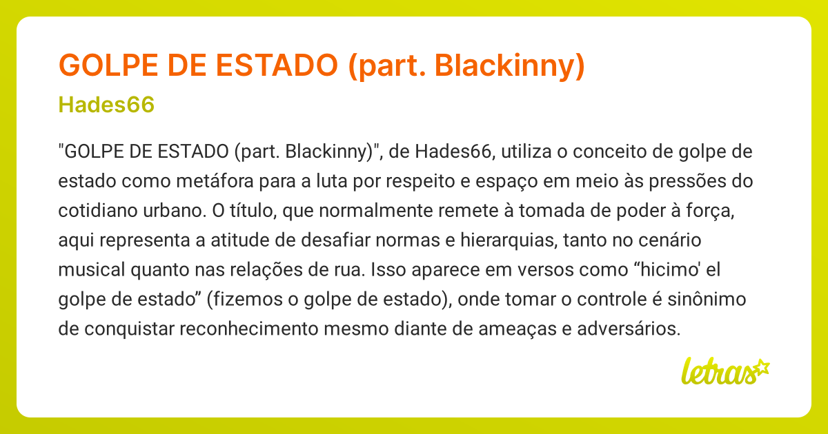 Significado da música GOLPE DE ESTADO (part. Blackinny) (Hades66 ...