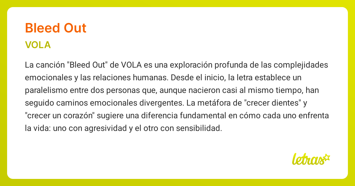 Significado de la canción BLEED OUT (VOLA) - LETRAS.COM