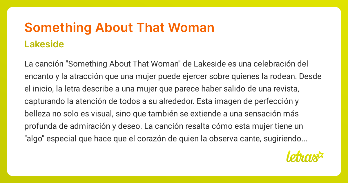 Significado de la canción SOMETHING ABOUT THAT WOMAN (Lakeside ...