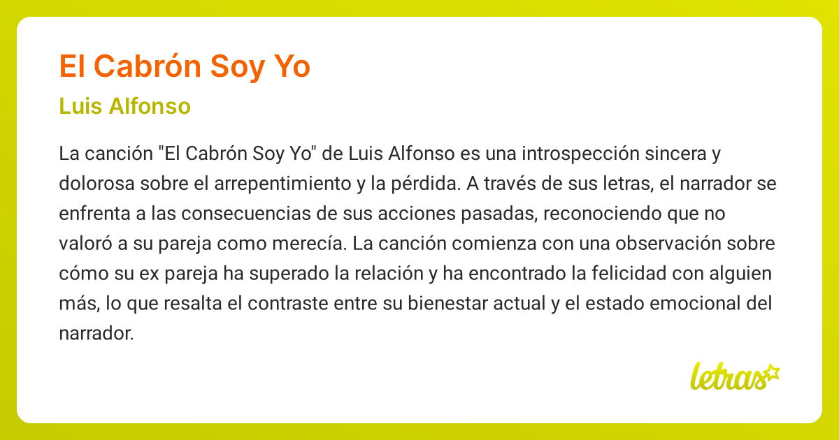 Significado de la canción EL CABRÓN SOY YO (Luis Alfonso) - LETRAS.COM