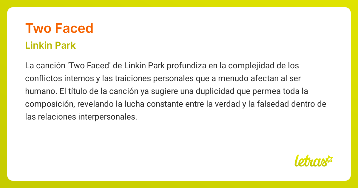 Significado de la canción TWO FACED (Linkin Park) - LETRAS.COM