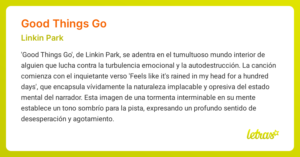 Significado de la canción GOOD THINGS GO (Linkin Park) - LETRAS.COM