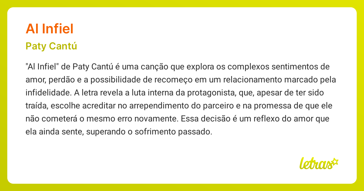 Significado da música AL INFIEL (Paty Cantú) - LETRAS.MUS.BR