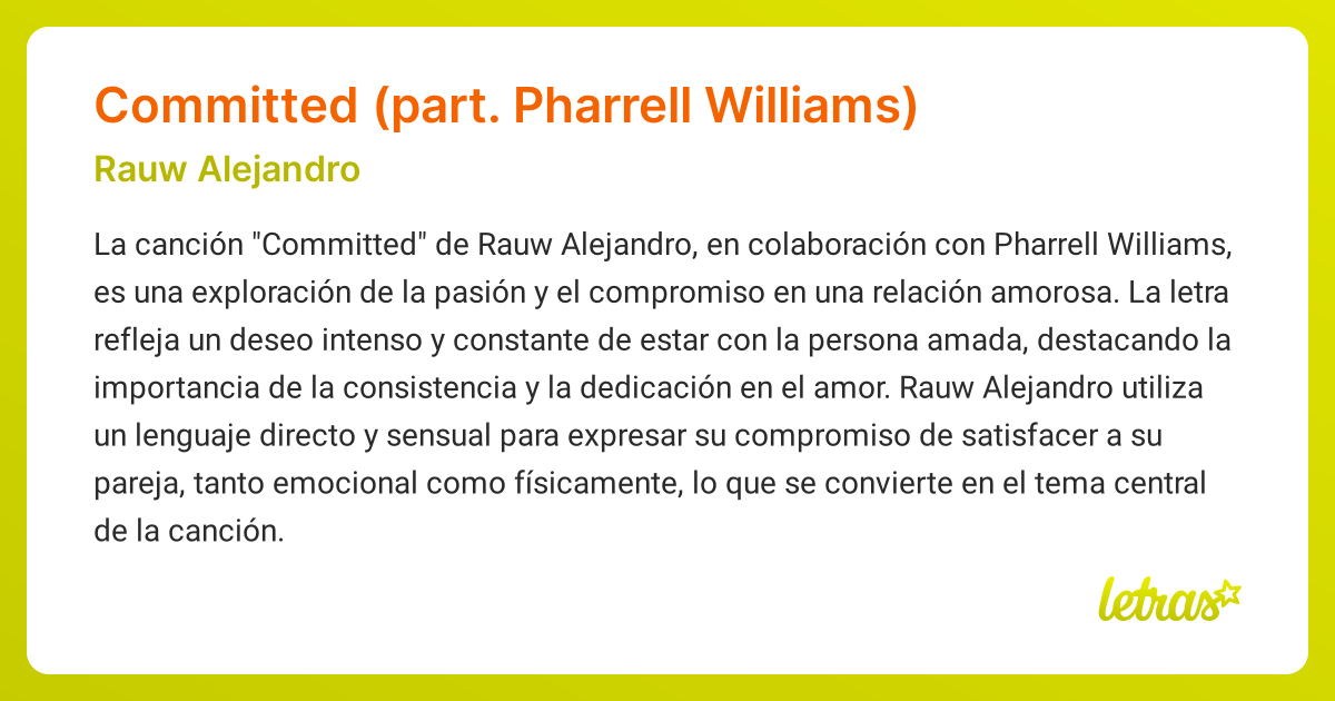 Significado de la canción Committed (part. Pharrell Williams) (Rauw ...