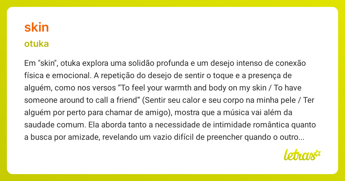 Significado da música SKIN (otuka) - LETRAS.MUS.BR
