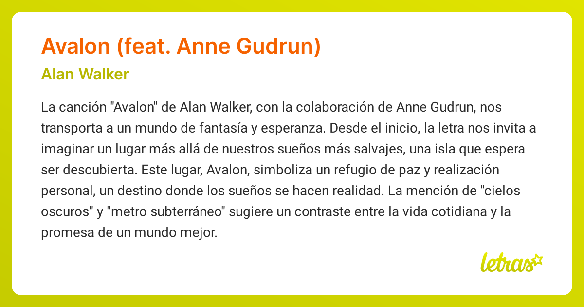 Significado de la canción AVALON (FEAT. ANNE GUDRUN) (Alan Walker ...