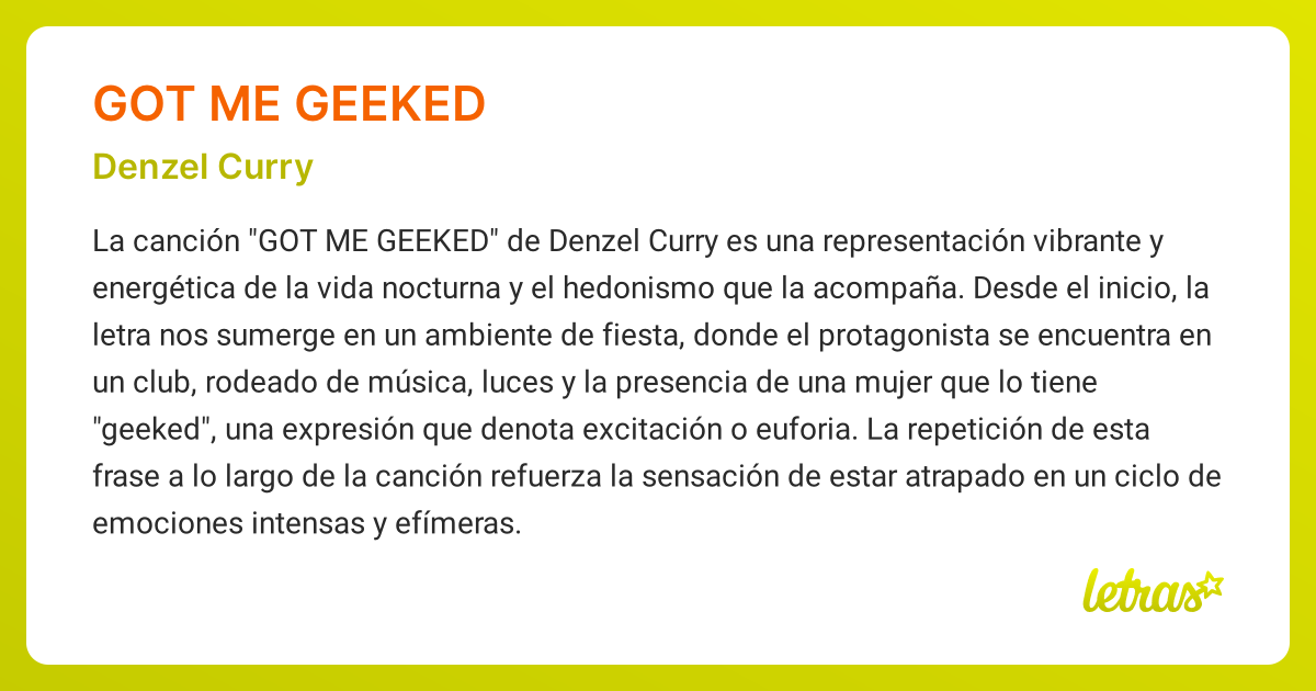 Significado de la canción GOT ME GEEKED (Denzel Curry) - LETRAS.COM