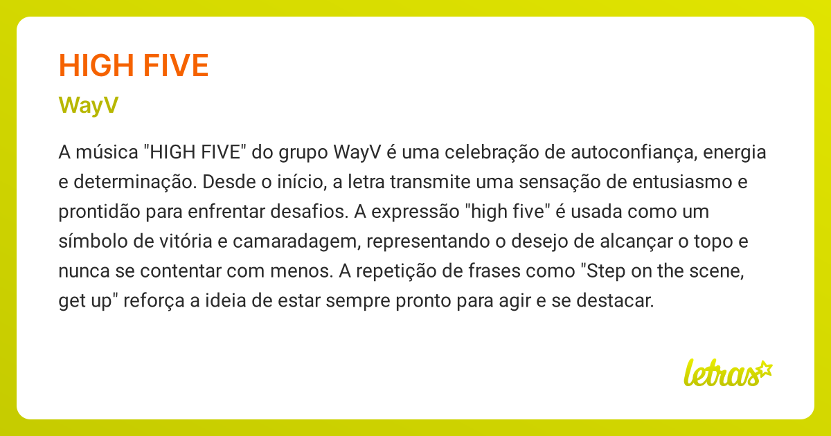 Significado da música HIGH FIVE (WayV) - LETRAS.MUS.BR