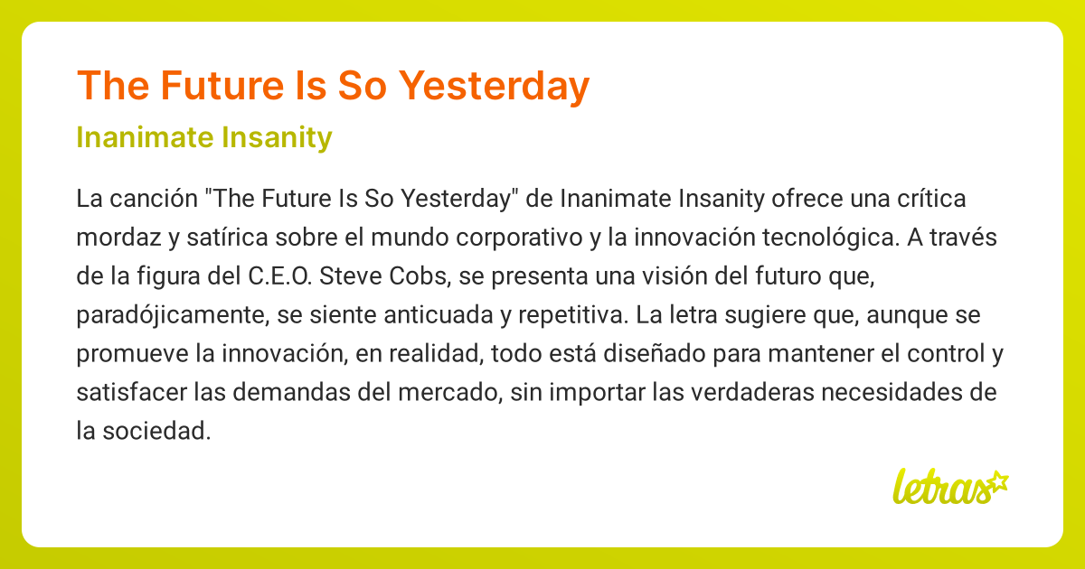 Significado de la canción THE FUTURE IS SO YESTERDAY (Inanimate ...