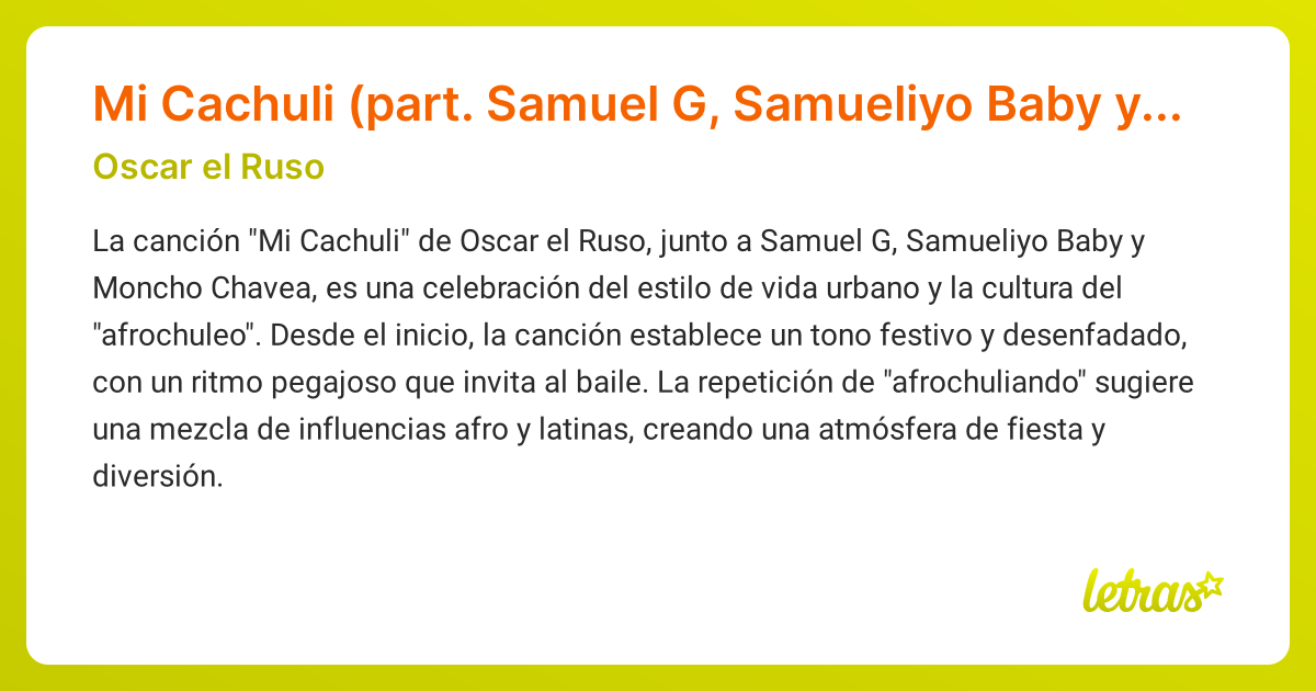 Significado de la canción Mi Cachuli (part. Samuel G, Samueliyo Baby y ...