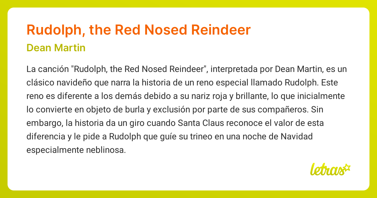 Significado de la canción Rudolph, the Red Nosed Reindeer (Dean Martin ...