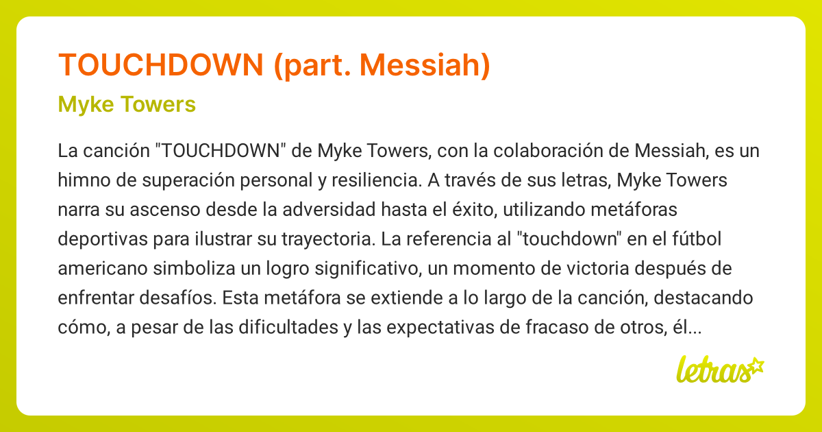 Significado de la canción TOUCHDOWN (PART. MESSIAH) (Myke Towers ...
