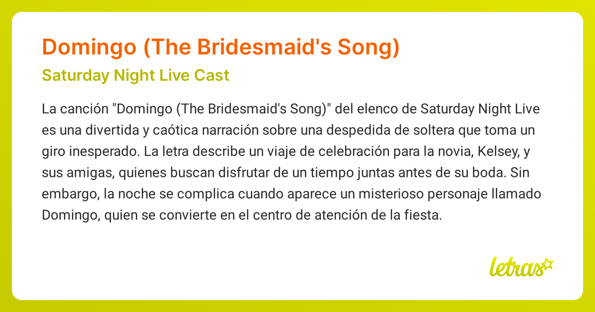 Significado de la canción Domingo (The Bridesmaid's Song) (Saturday ...