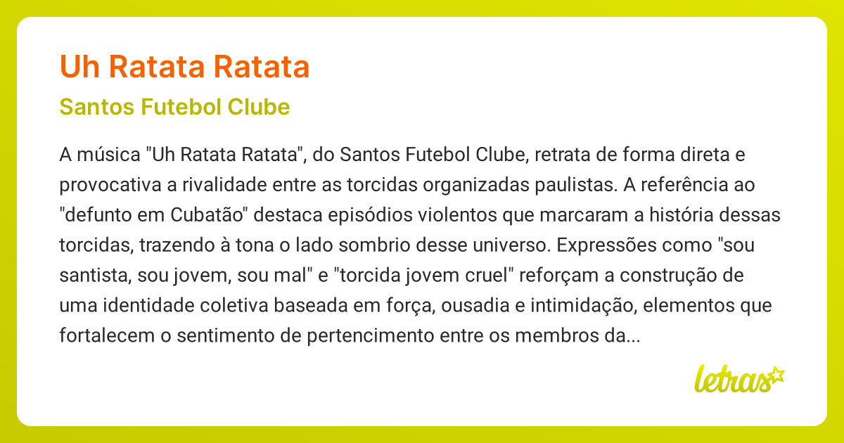 Significado da música UH RATATA RATATA (Santos Futebol Clube) - LETRAS ...