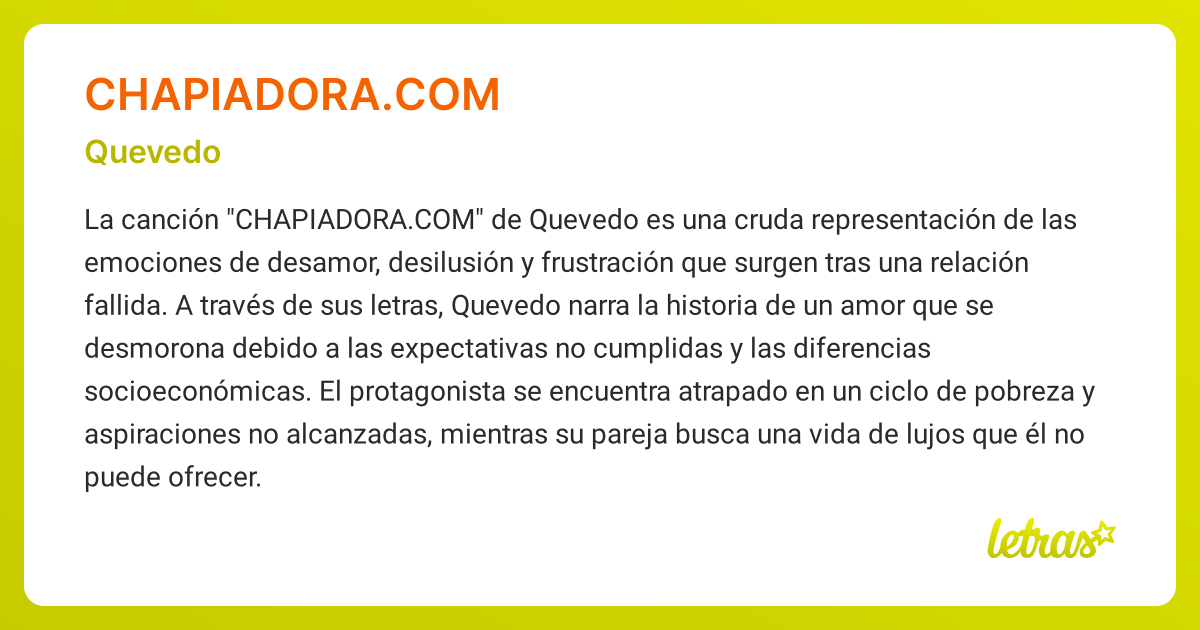 Significado de la canción CHAPIADORA.COM (Quevedo) - LETRAS.COM