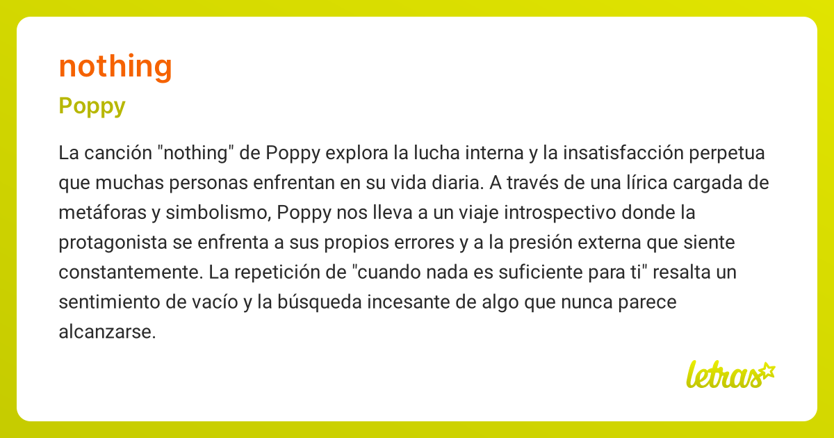 Significado de la canción NOTHING (Poppy) - LETRAS.COM