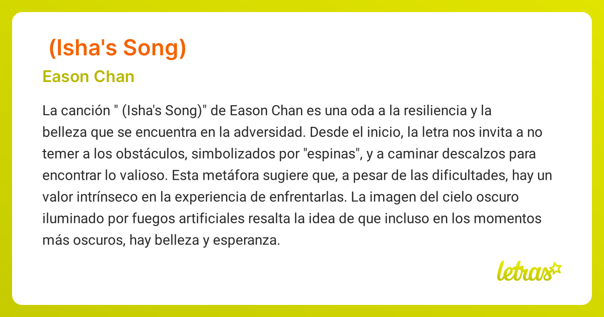Significado de la canción 这样很好 (ISHA'S SONG) (Eason Chan) - LETRAS.COM