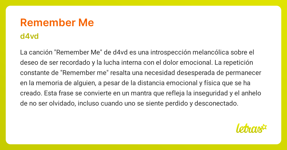 Significado de la canción REMEMBER ME (d4vd) - LETRAS.COM