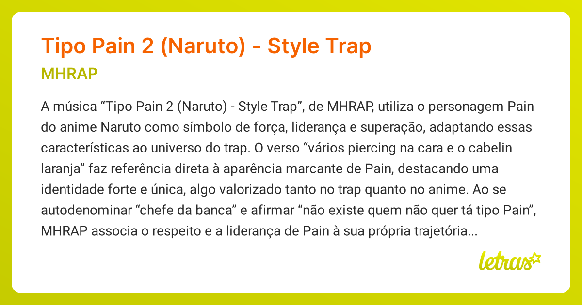 Significado da música Tipo Pain 2 (Naruto) - Style Trap (MHRAP ...