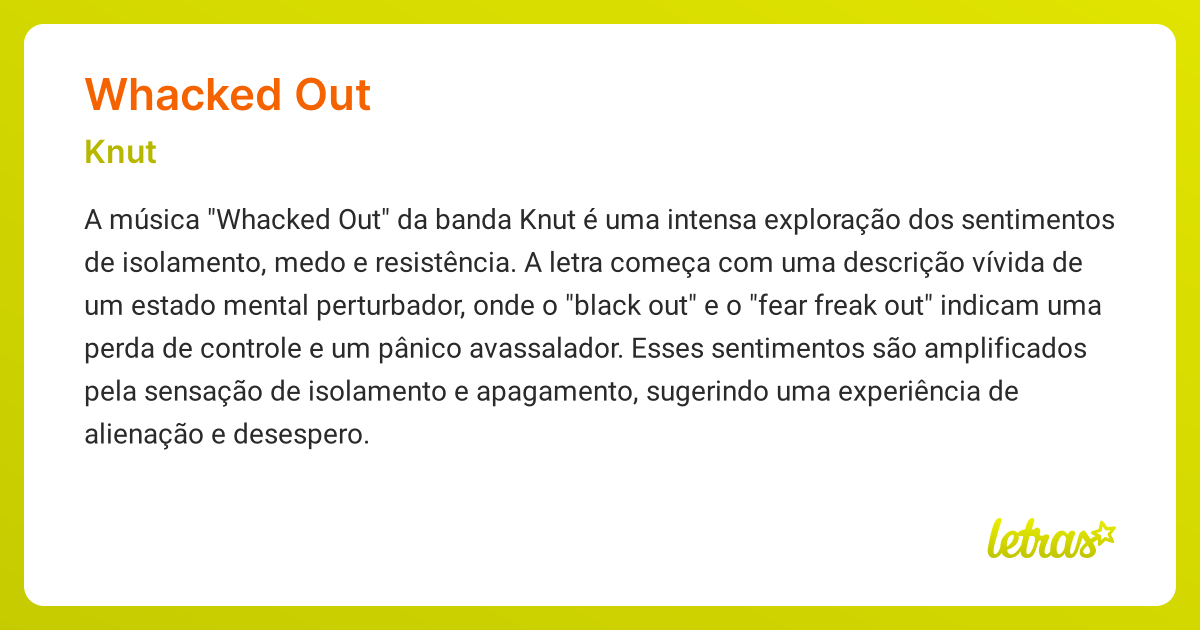 Significado da música WHACKED OUT (Knut) - LETRAS.MUS.BR