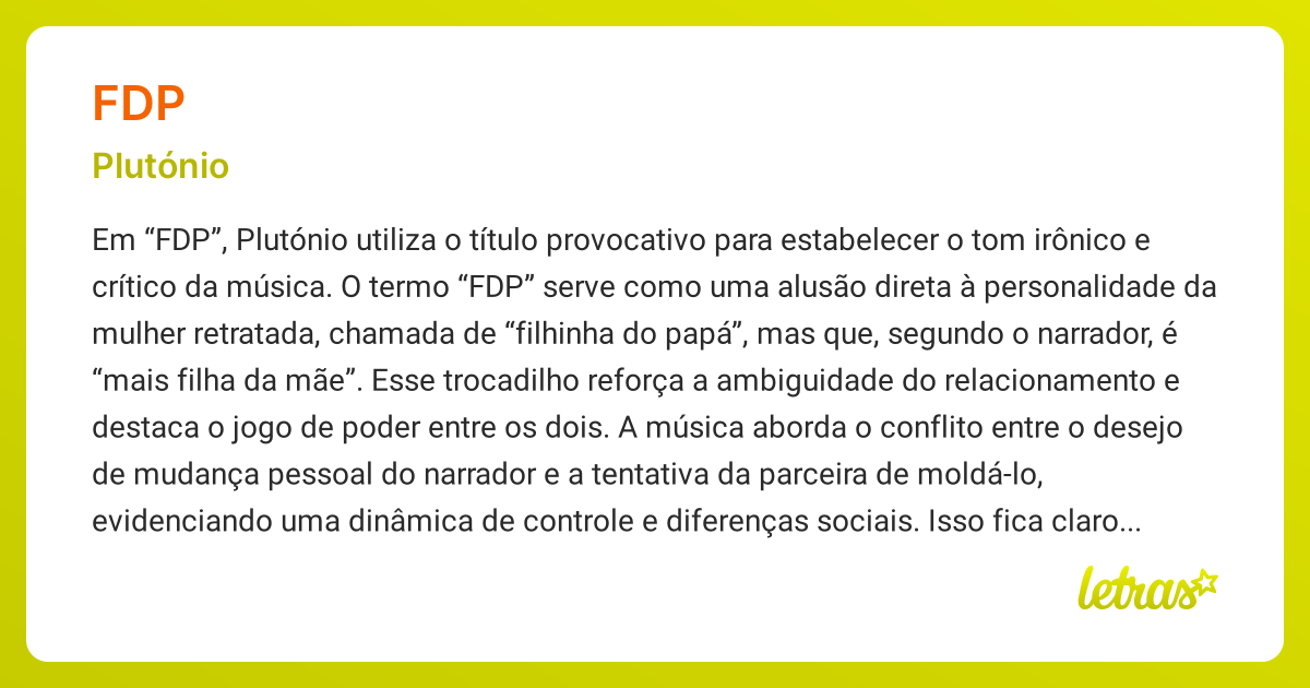 Significado da música FDP (Plutónio) - LETRAS.MUS.BR