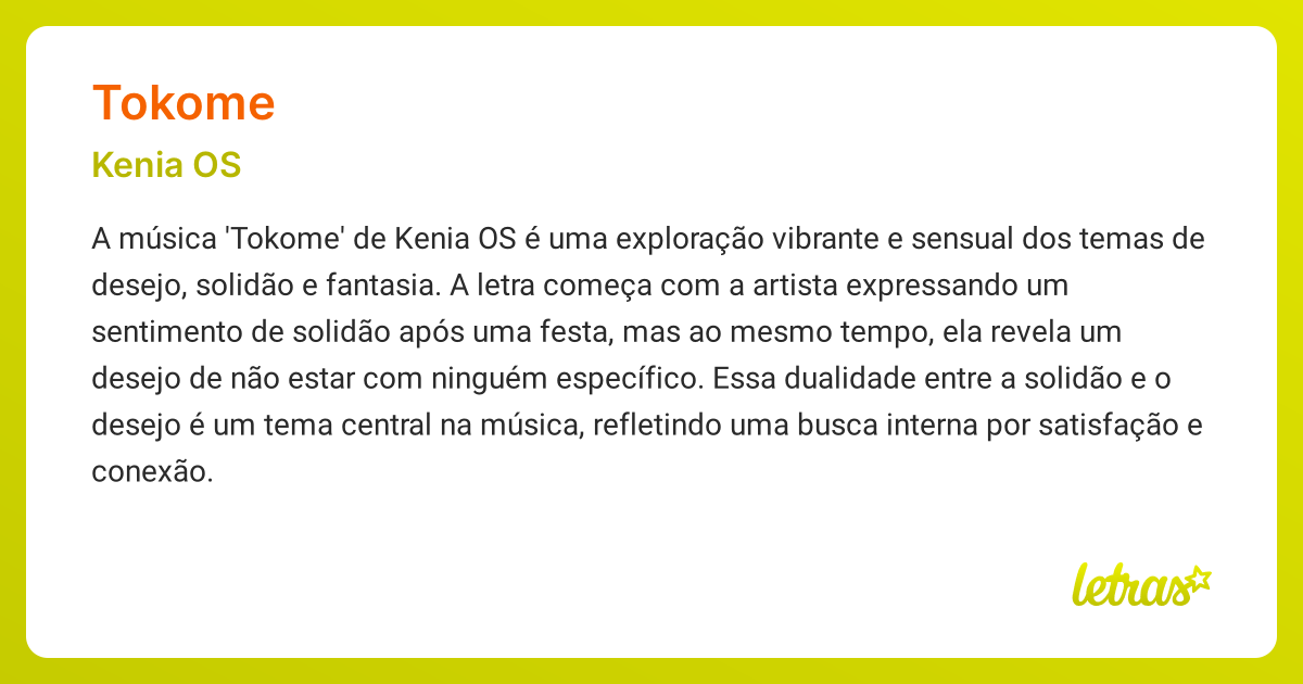 Significado da música TOKOME (Kenia OS) - LETRAS.MUS.BR