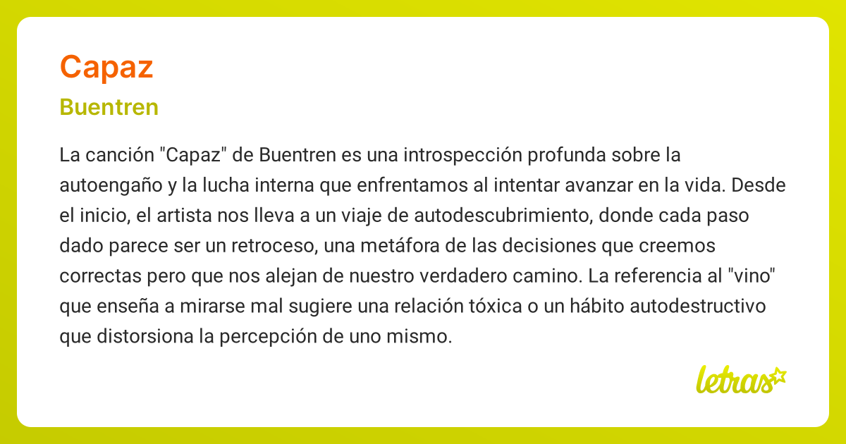 Significado de la canción CAPAZ (Buentren) - LETRAS.COM