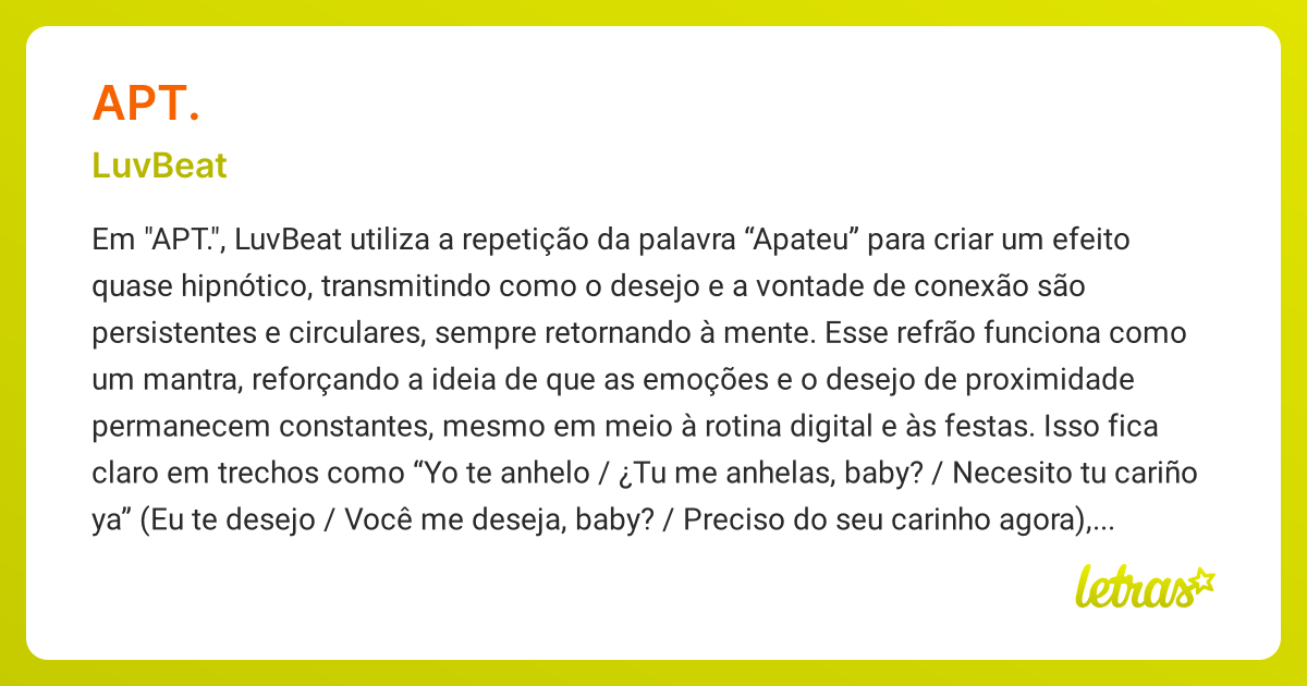 Significado da música APT. (LuvBeat) - LETRAS.MUS.BR