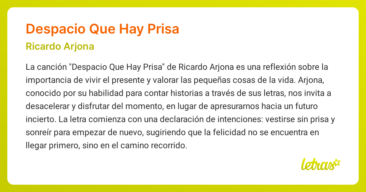 Significado de la canción DESPACIO QUE HAY PRISA (Ricardo Arjona ...