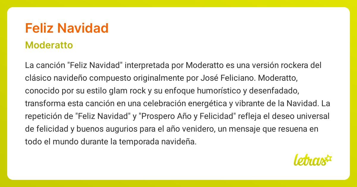Significado de la canción FELIZ NAVIDAD (Moderatto) - LETRAS.COM