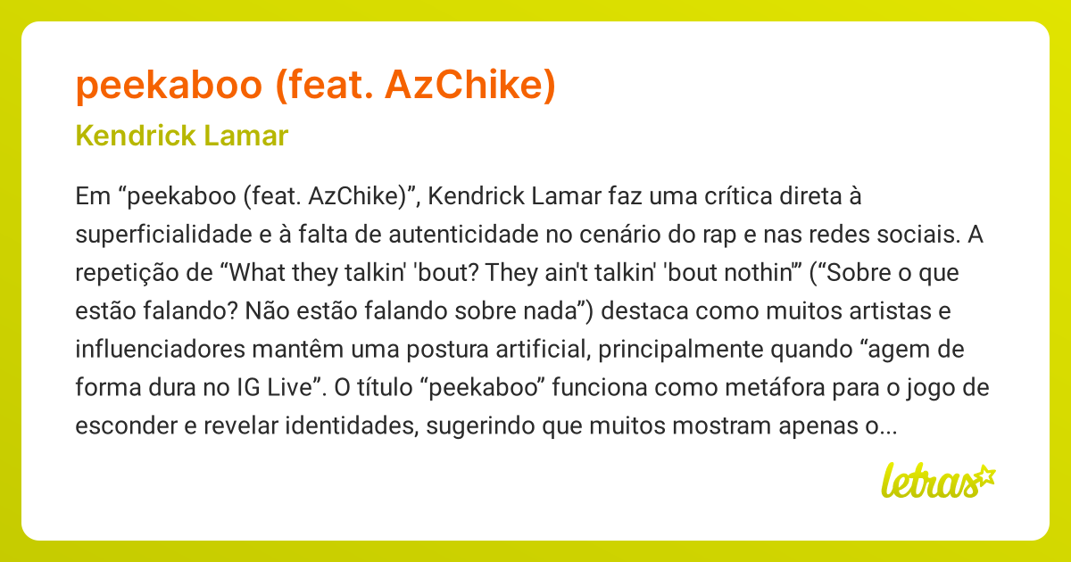 Significado da música PEEKABOO (FEAT. AZCHIKE) (Kendrick Lamar ...