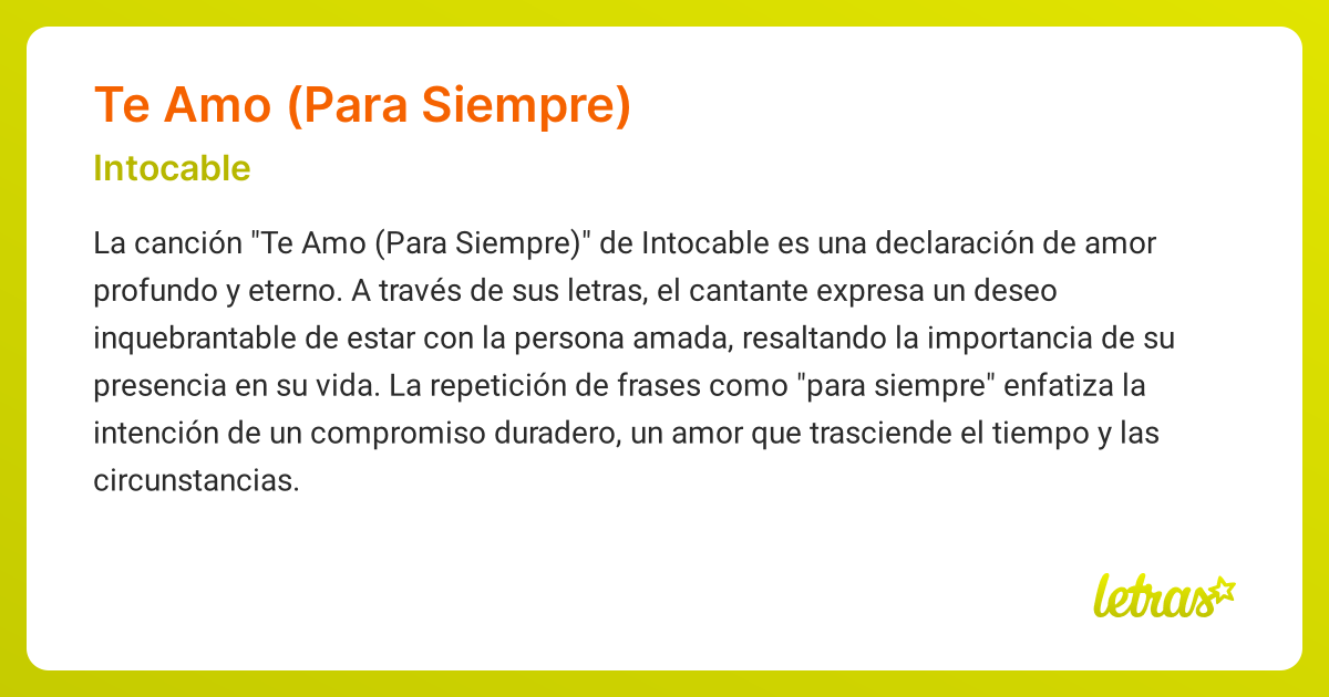 Significado de la canción TE AMO (PARA SIEMPRE) (Intocable) - LETRAS.COM