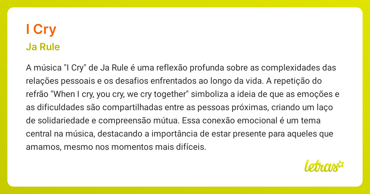 Significado da música I CRY (Ja Rule) - LETRAS.MUS.BR