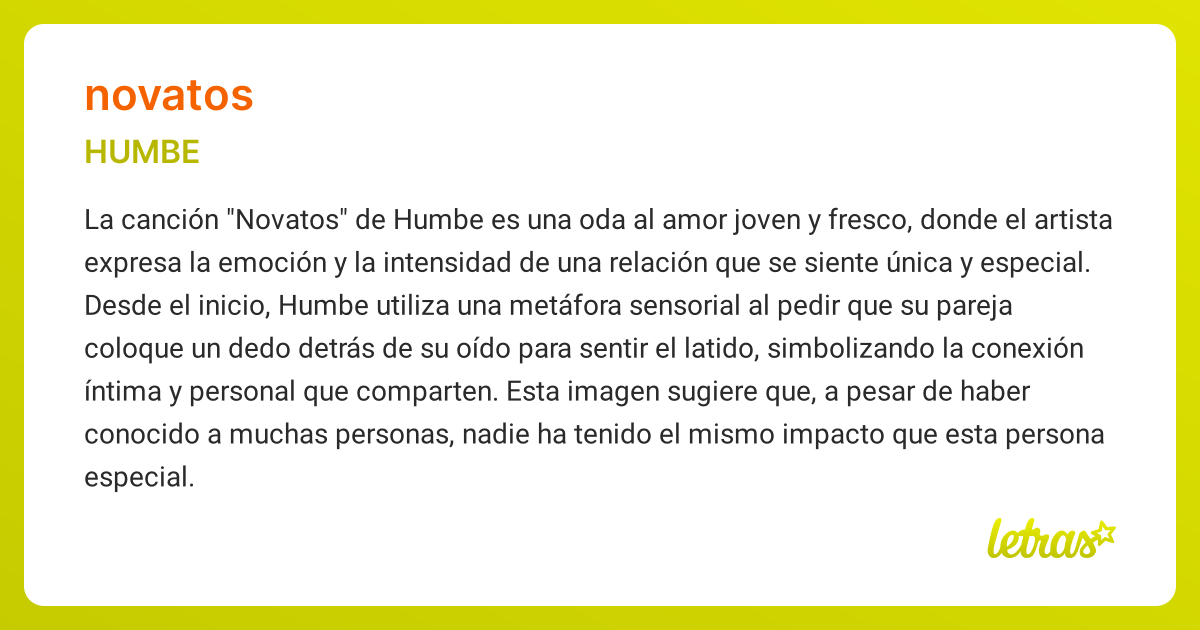 Significado de la canción NOVATOS (HUMBE) - LETRAS.COM