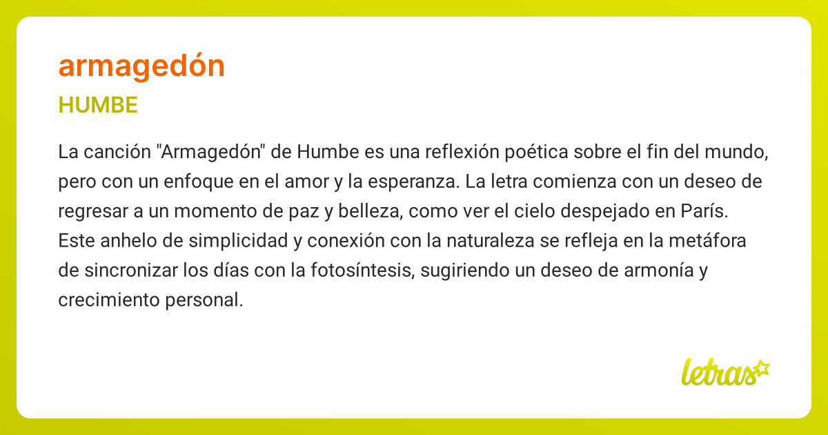 Significado de la canción ARMAGEDÓN (HUMBE) - LETRAS.COM