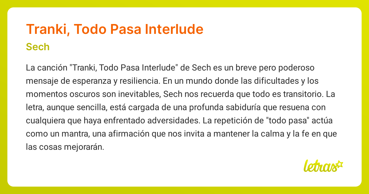 Significado de la canción TRANKI, TODO PASA INTERLUDE (Sech) - LETRAS.COM