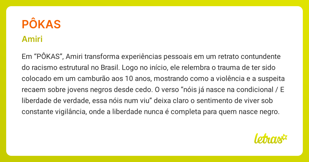 Significado da música PÔKAS (Amiri) - LETRAS.MUS.BR